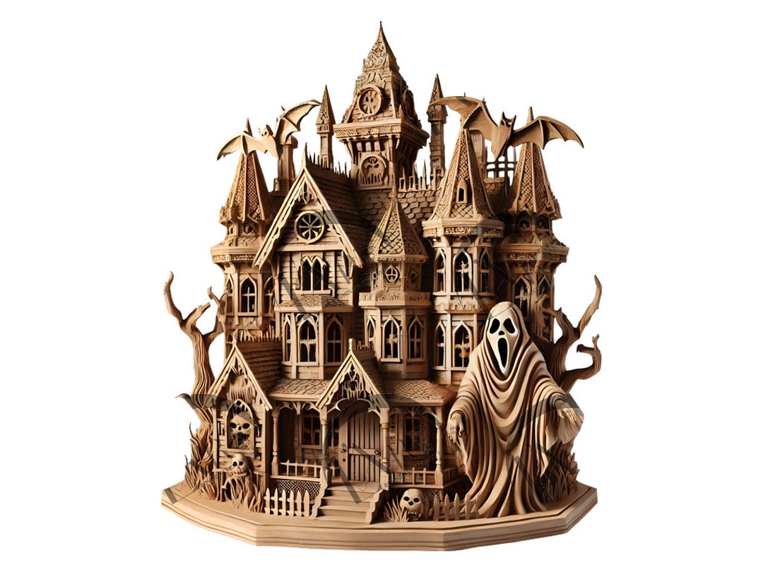 Haunted Mansion With Ghost 3D Illusion Laser Engraving Design - Spooky ...