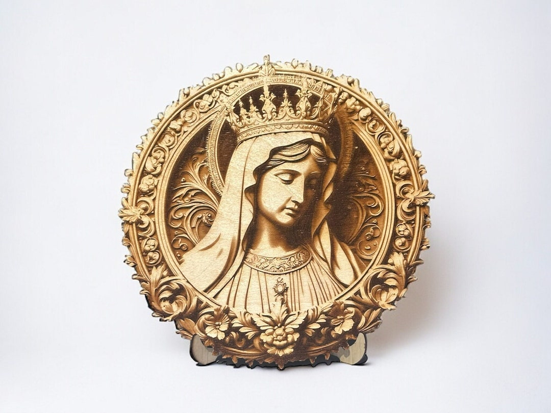 Holy Virgin Mary 3D Illusion Laser-engraved Wood Art, Majestic ...