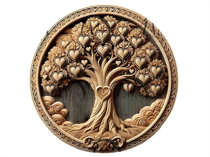 Mother’s Day Tree of Hearts 3D Illusion Laser Engraving Design ...