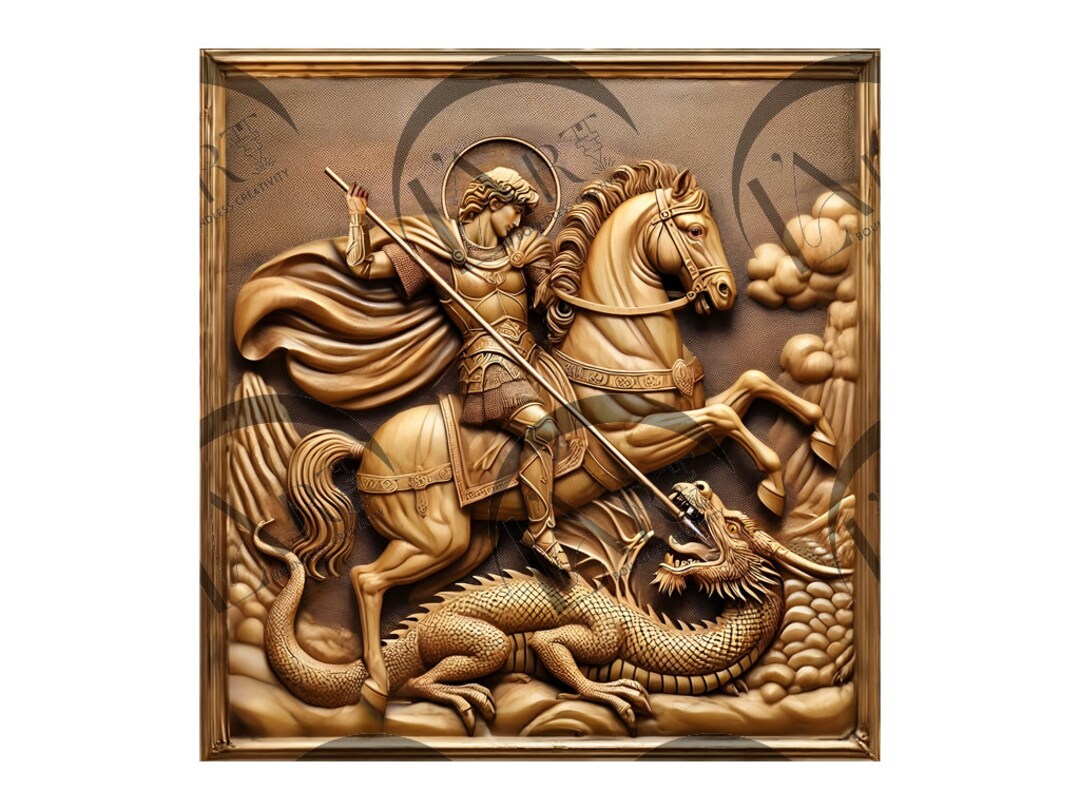 Greek Orthodox Icon of Saint George and Dragon 3D Illusion Digital ...