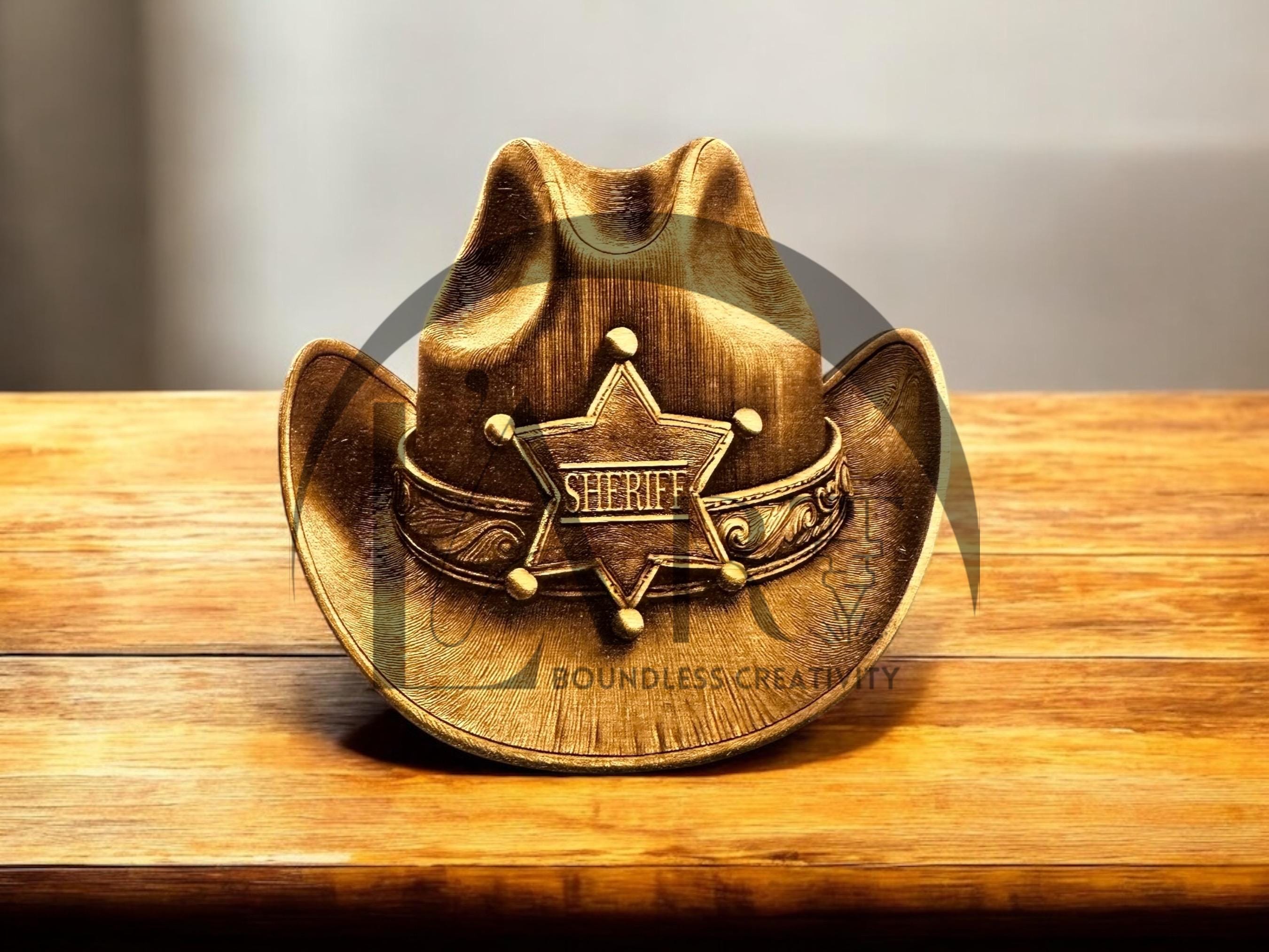 Western Sheriff Cowboy Hat With Badge 3D Illusion Laser Engraving ...