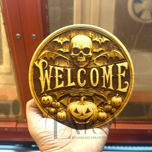 Spooky Halloween Welcome Door Hanger Sign 3D Illusion Laser Engraving ...