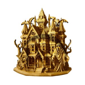 Haunted Mansion With Ghost 3D Illusion Laser Engraving Design - Spooky ...