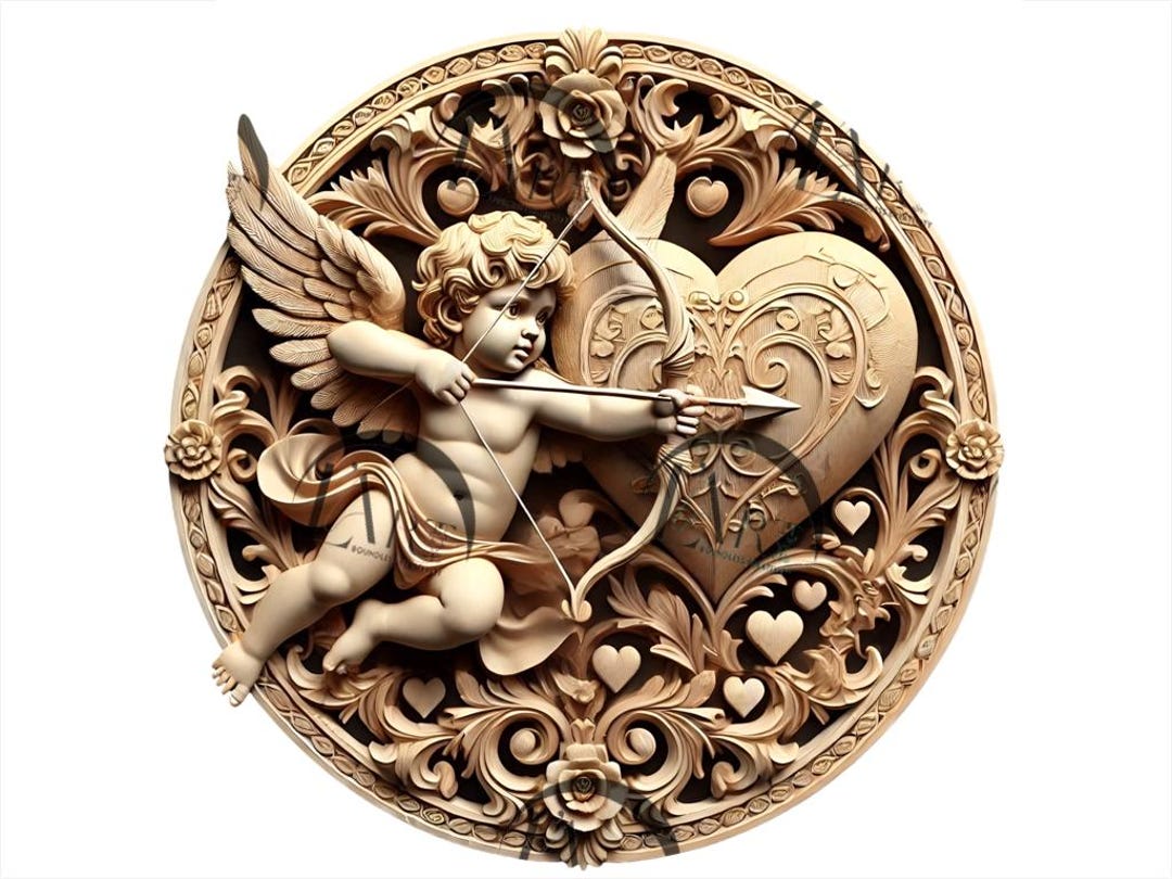 Cupid With Heart Valentine’s Day 3D Illusion Laser Engraving Design ...