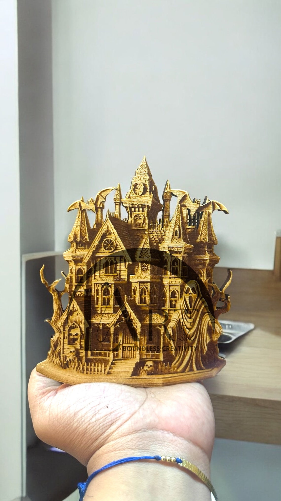 Haunted Mansion With Ghost 3D Illusion Laser Engraving Design - Spooky ...