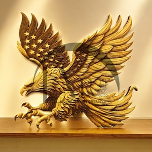 American Eagle With Flag Wings 3D Illusion Laser Engraving Design - US ...