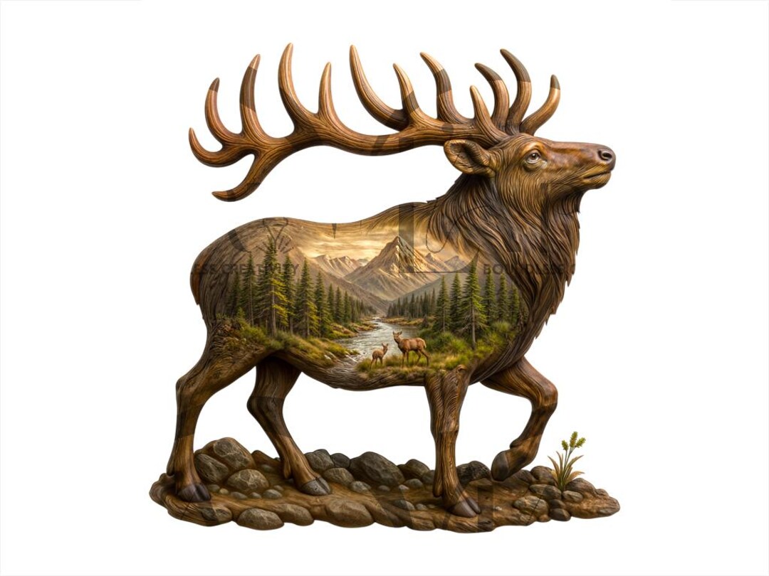 Elk 3D Illusion Laser Engraving Design - Rustic Animal Wildlife ...
