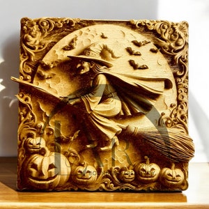 Halloween Witch 3D Illusion Laser Engraving Design - Exquisite Spooky ...
