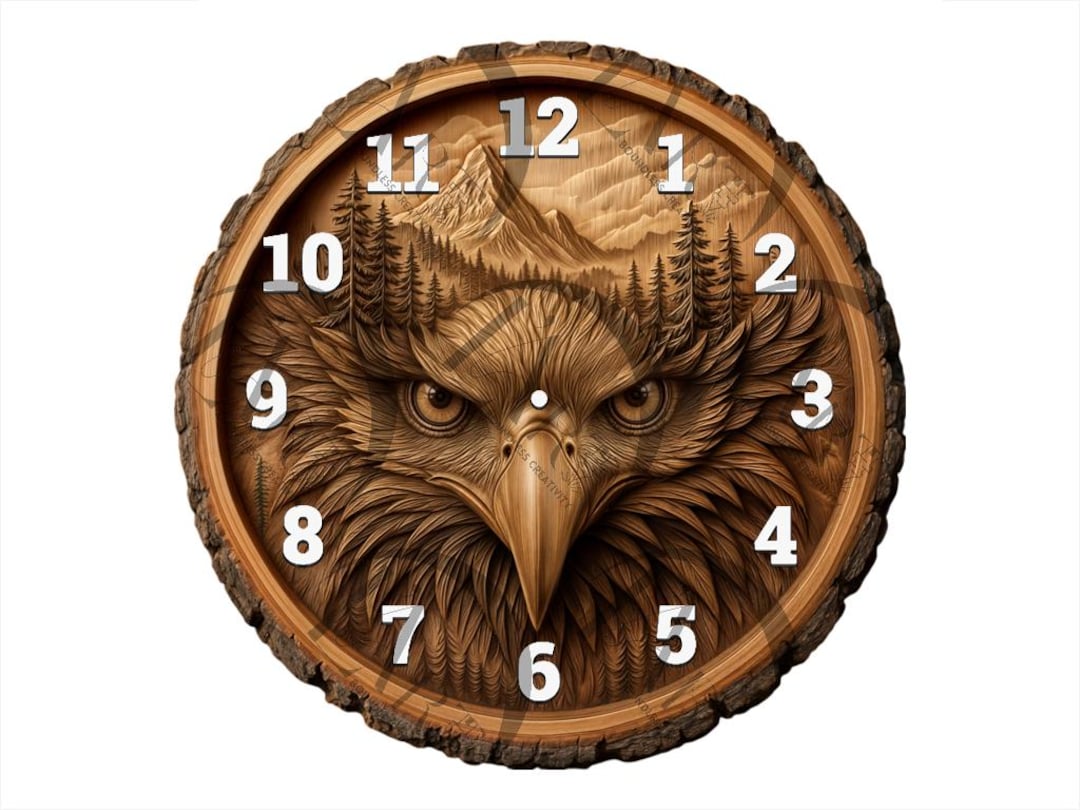 American Eagle Clock 3D Illusion Laser Engraving Design | Patriotic Veterans Wall Clock | USA ...