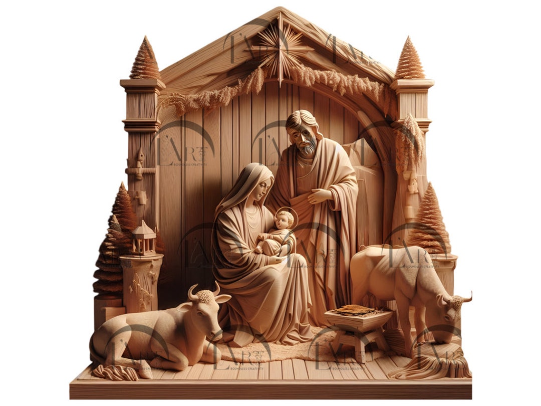 Nativity Scene 3D Illusion Laser Engraving Design - Baby Jesus, Virgin ...