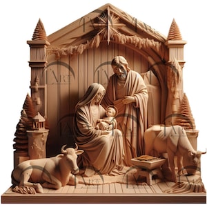 Nativity Scene 3D Illusion Laser Engraving Design - Baby Jesus, Virgin ...