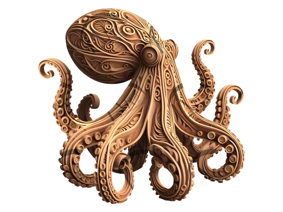 Intricate Octopus 3D Illusion Laser Engraving Design - Exquisite Marine ...
