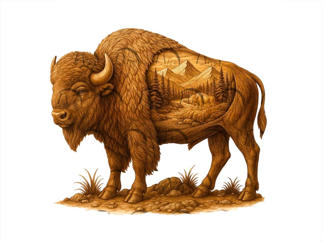 American Bison 3D Illusion Laser Engraving Design - Double Exposure ...