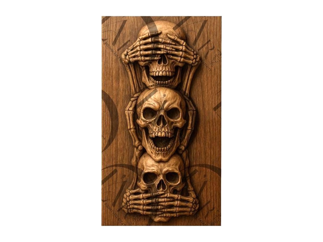 See No Evil Skull Totem – 3D Illusion Laser Engraving | Hear No Evil ...