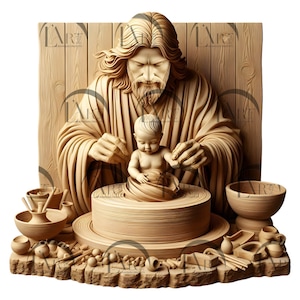 Jesus the Potter Molding a Baby of Clay 3D Illusion Digital File for ...