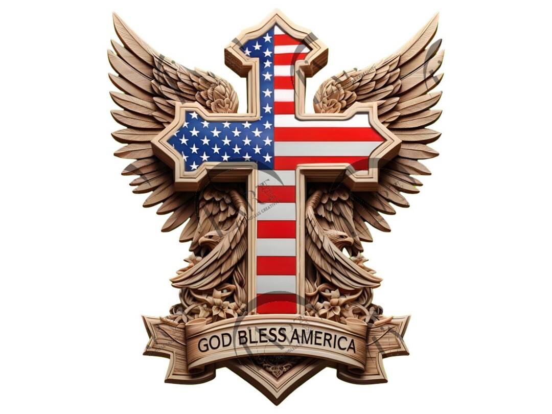 God Bless America Cross With Eagle Wings 3D Illusion Laser Engraving ...