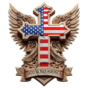 God Bless America Cross With Eagle Wings 3D Illusion Laser Engraving ...