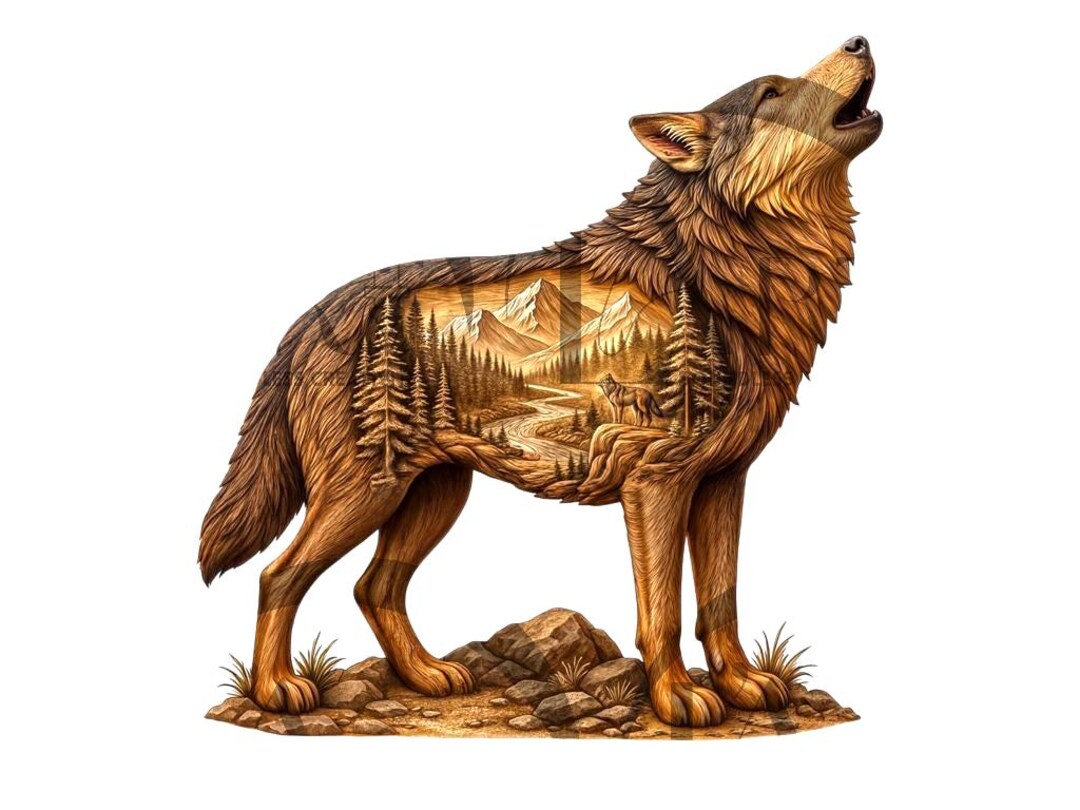 Howling Wolf Nature Scene 3D Illusion Laser Engraving Design ...