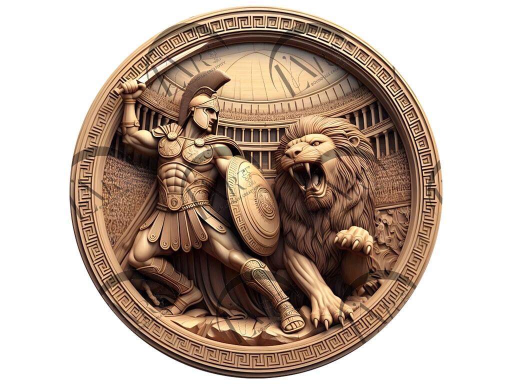Spartan Warrior and Lion 3D Illusion Laser Engraving Design - Intricate ...