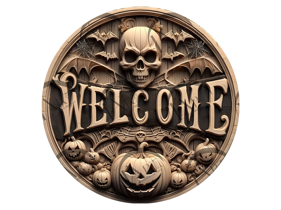 Spooky Halloween Welcome Door Hanger Sign 3D Illusion Laser Engraving ...