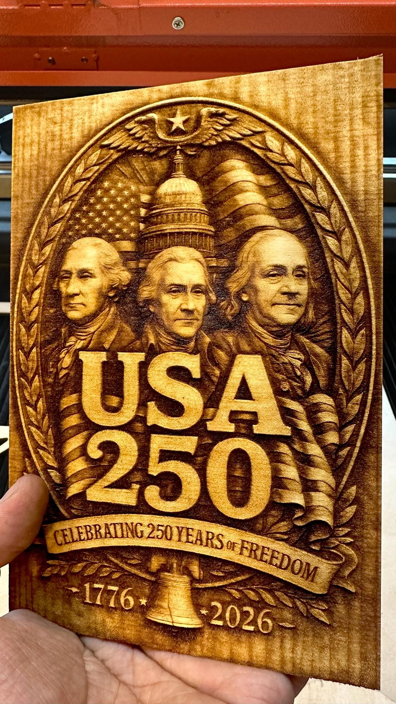 USA 250 Bicentennial Founding Fathers & Flag – 3D Illusion Laser ...