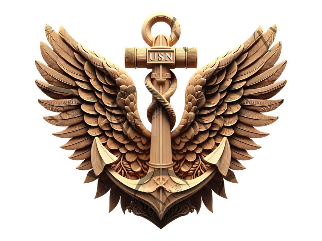 US Navy Anchor With Wings 3D Illusion Laser Engraving Design, Patriotic ...