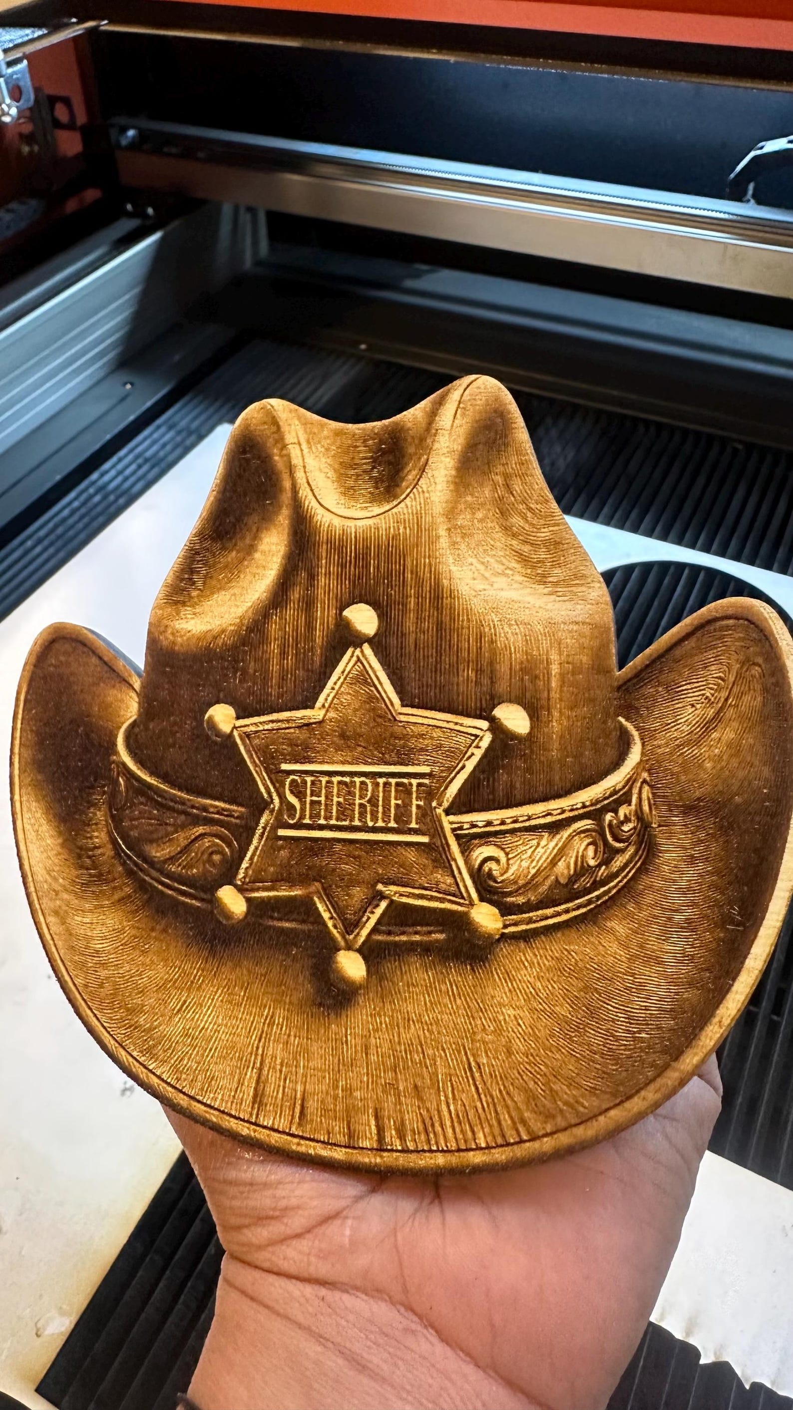 Western Sheriff Cowboy Hat With Badge 3D Illusion Laser Engraving ...
