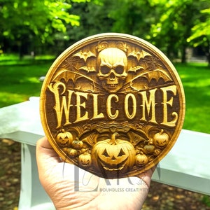 Spooky Halloween Welcome Door Hanger Sign 3D Illusion Laser Engraving ...