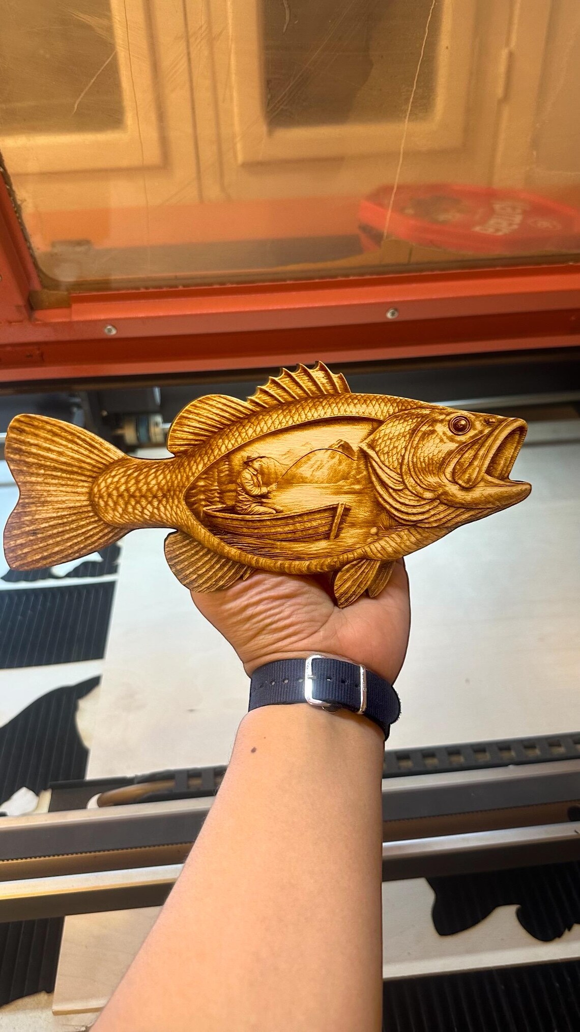 Bass Fish 3D Illusion Laser Engraving Design L Nature-inspired Double ...