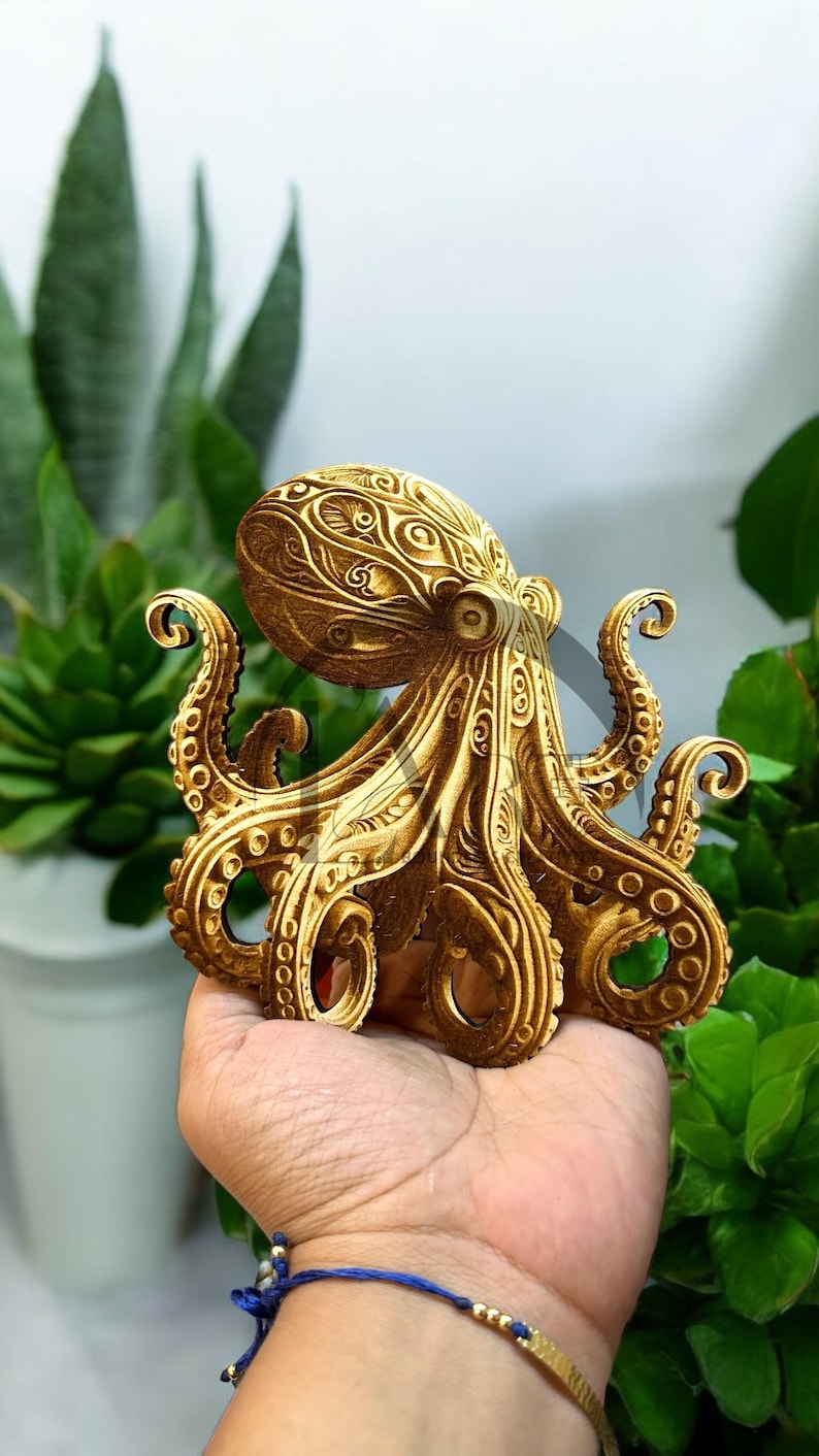 Intricate Octopus 3D Illusion Laser Engraving Design - Exquisite Marine ...