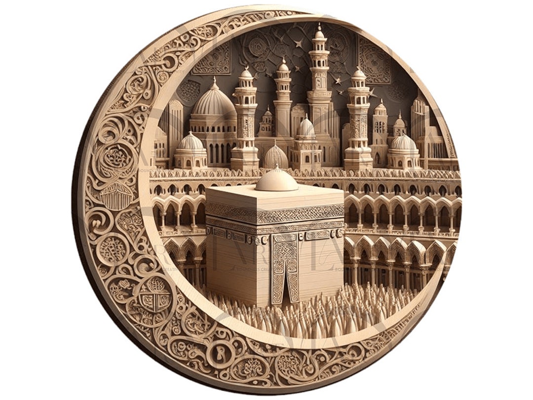 Al Kaaba With Ramadan Crescent 3D Illusion Digital Design for Laser ...