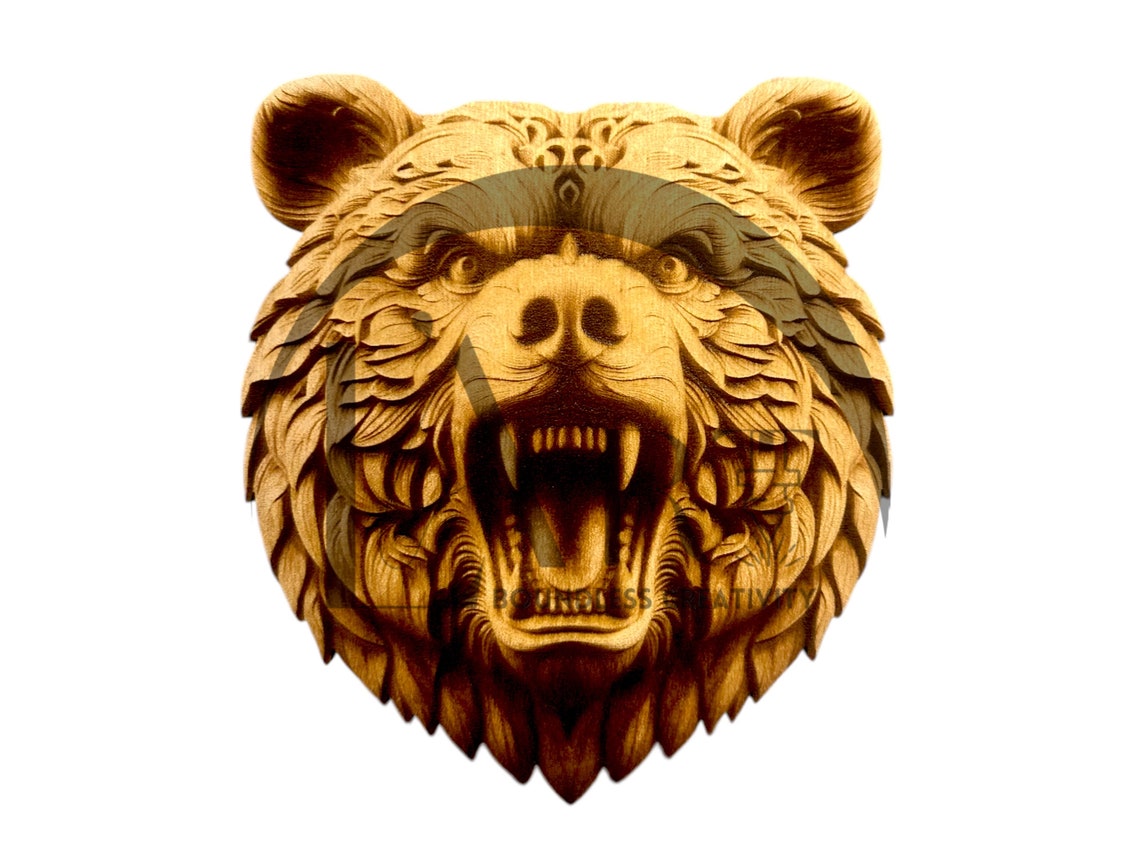 Ferocious Bear 3D Illusion Laser Engraving Design - Exquisite Wildlife ...