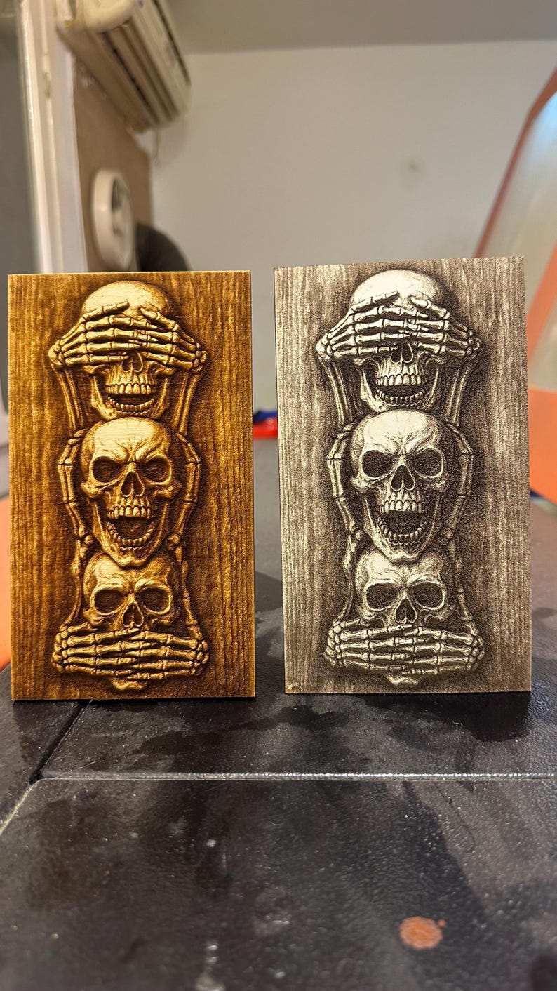 See No Evil Skull Totem – 3D Illusion Laser Engraving | Hear No Evil ...