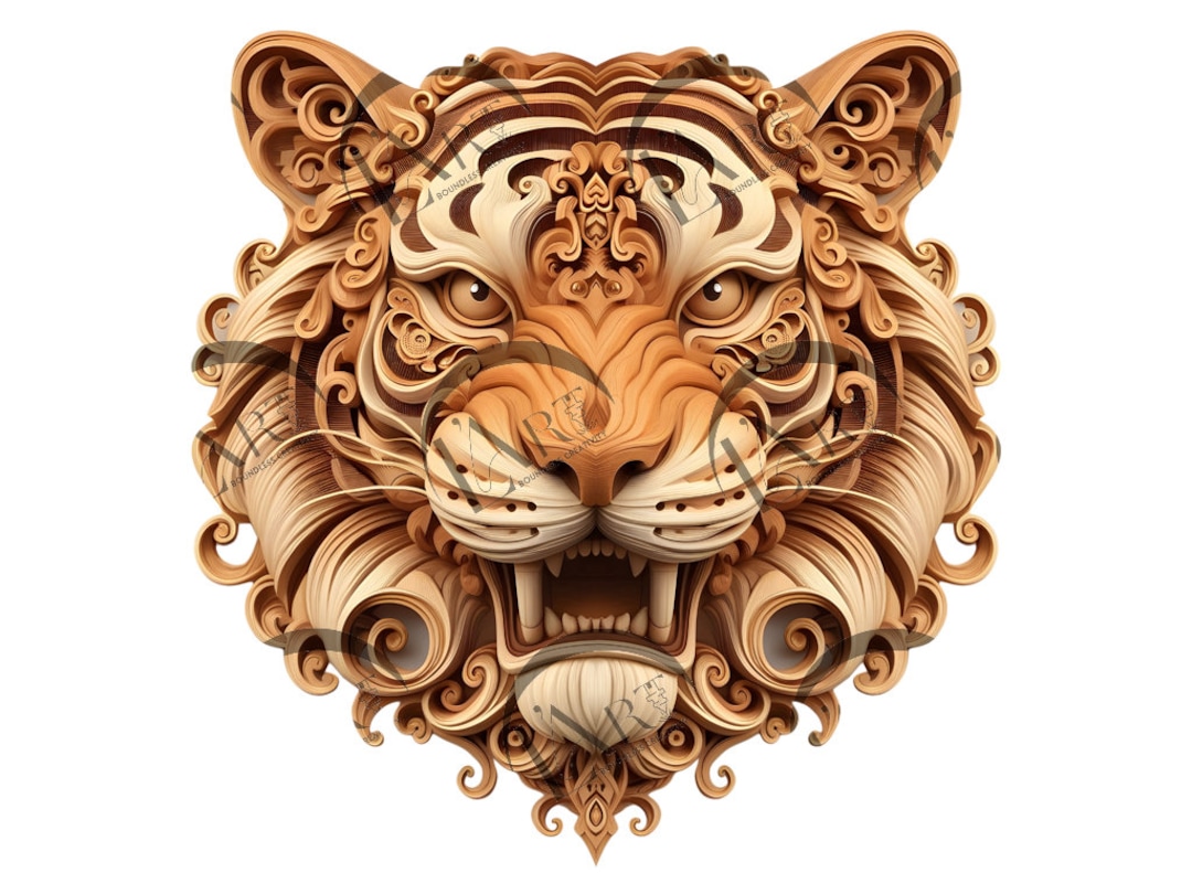 Tiger Head 3D Illusion Laser Engraving Design - Majestic Wildlife Art ...