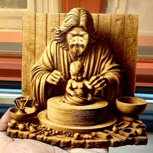 Jesus the Potter Molding a Baby of Clay 3D Illusion Digital File for ...