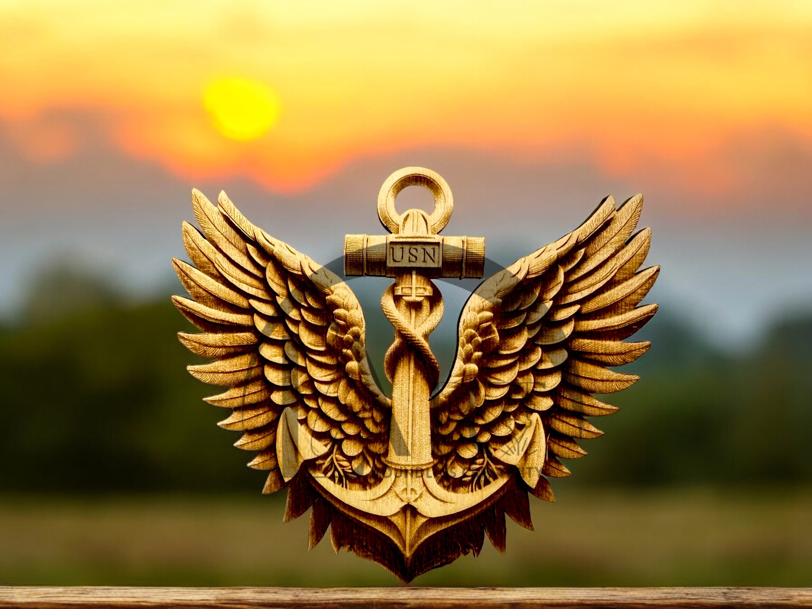 US Navy Anchor With Wings 3D Illusion Laser Engraving Design, Patriotic ...