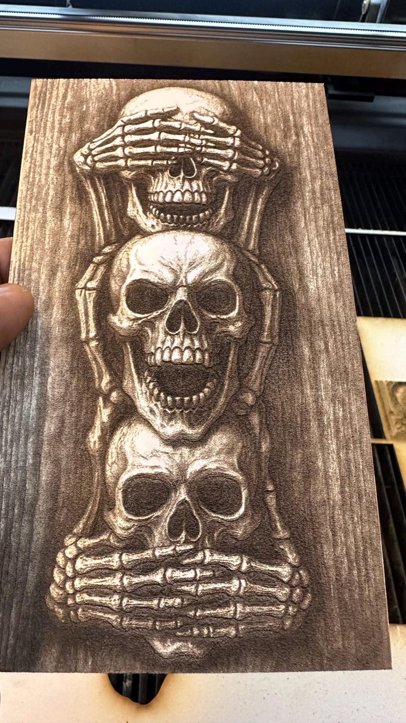 See No Evil Skull Totem – 3D Illusion Laser Engraving | Hear No Evil ...