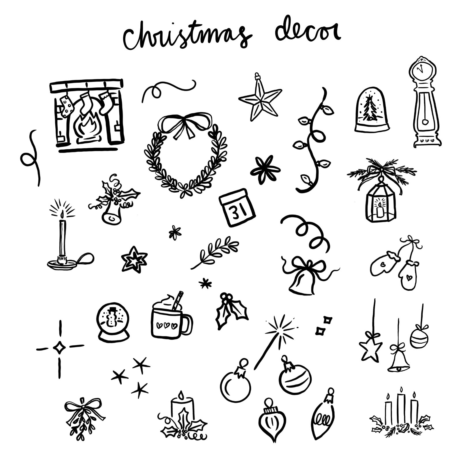 Christmas Line Art Clipart Bundle, Personal Use Only, Christmas Clipart ...