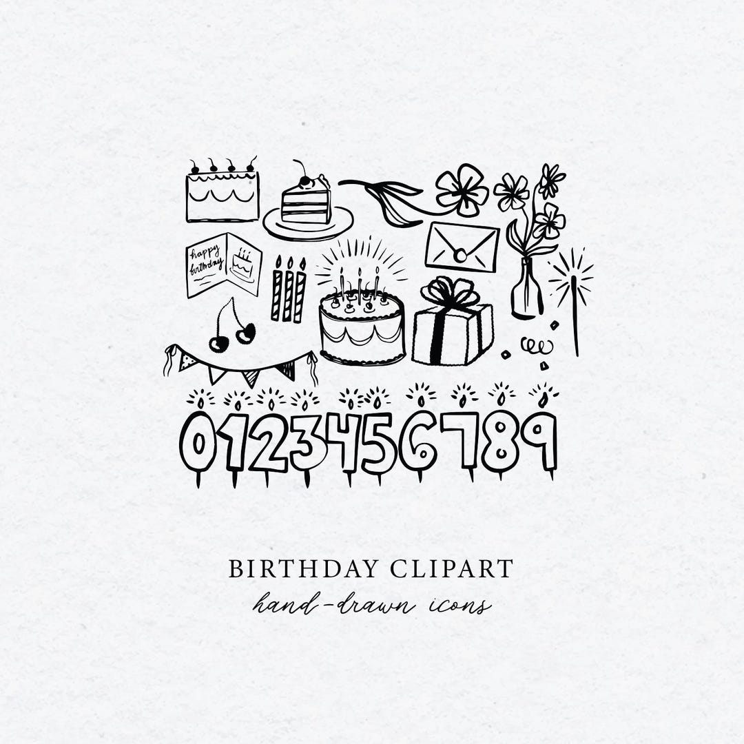 Happy Birthday Clipart, Hand-drawn B-day Party Clipart Images, Party ...