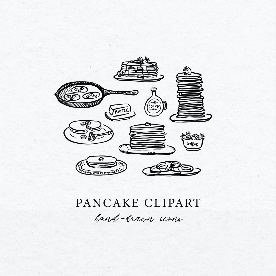 Pancake Clipart, Hand Drawn Digital PNG, Vintage Pancake Set, Hand ...