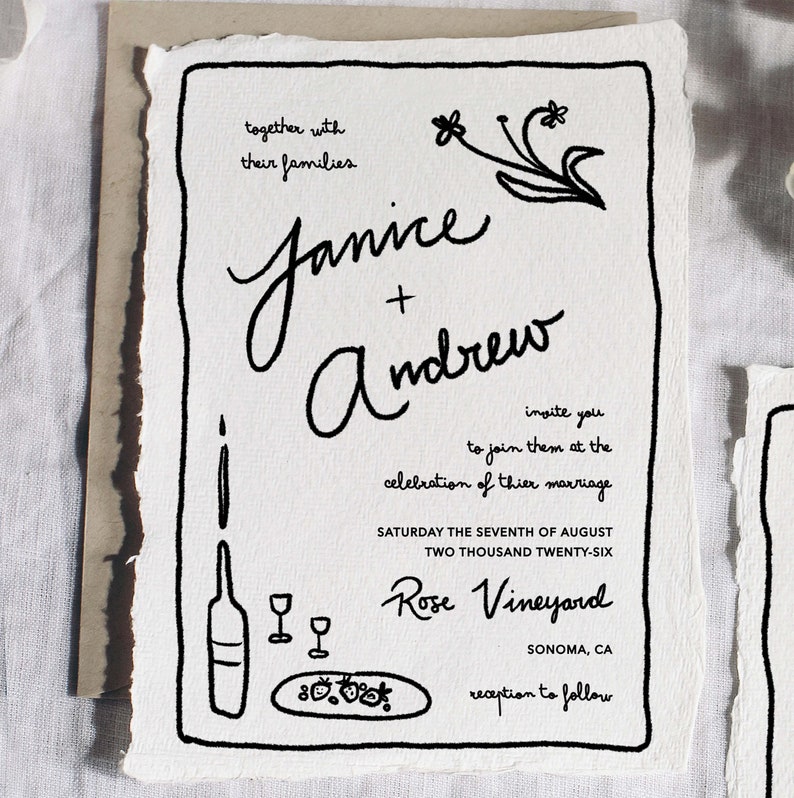 Hand Drawn WEDDING INVITATION SET Quirky Unique Handwritten Calligraphy ...