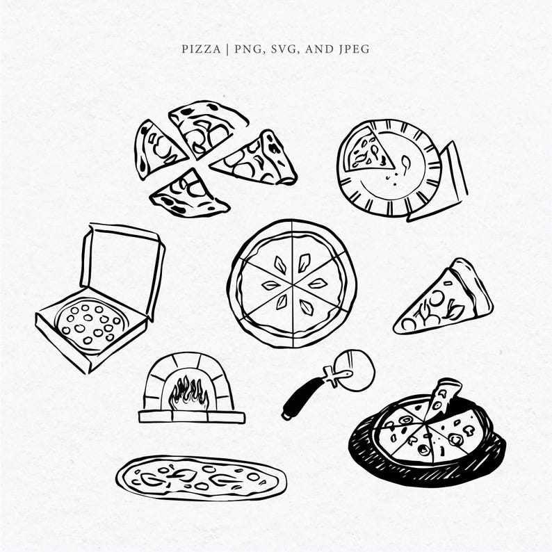 Pizza Hand Drawn Illustrations Bundle - Instant Download Clipart ...