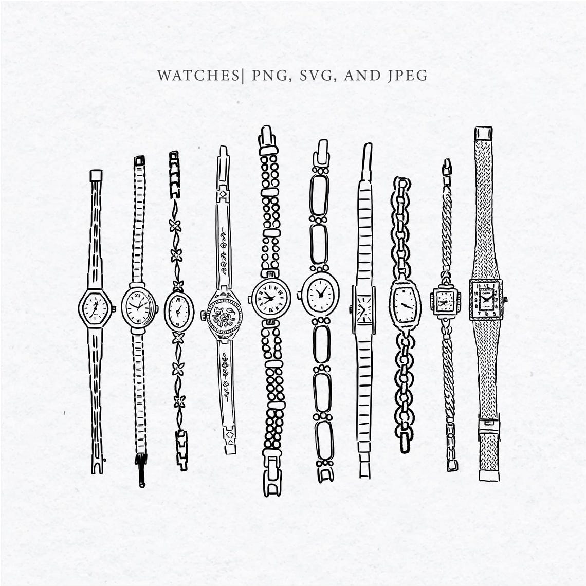 Watch Clipart Set | Hand-drawn Wristwatch SVG PNG | Digital Watch ...