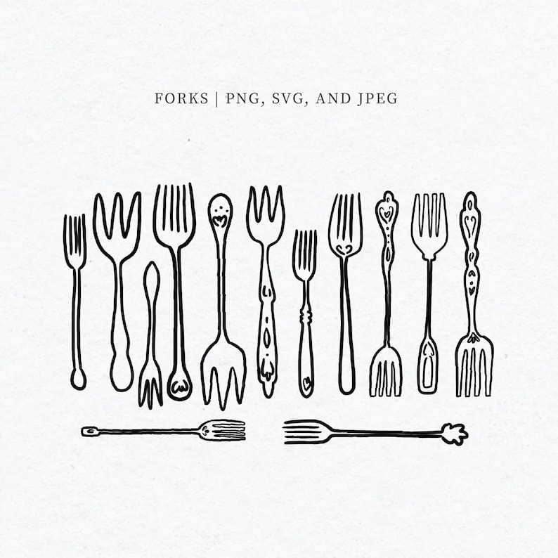Forks Clipart, Dinnerware Illustration, Hand Drawn Wedding Invitation ...