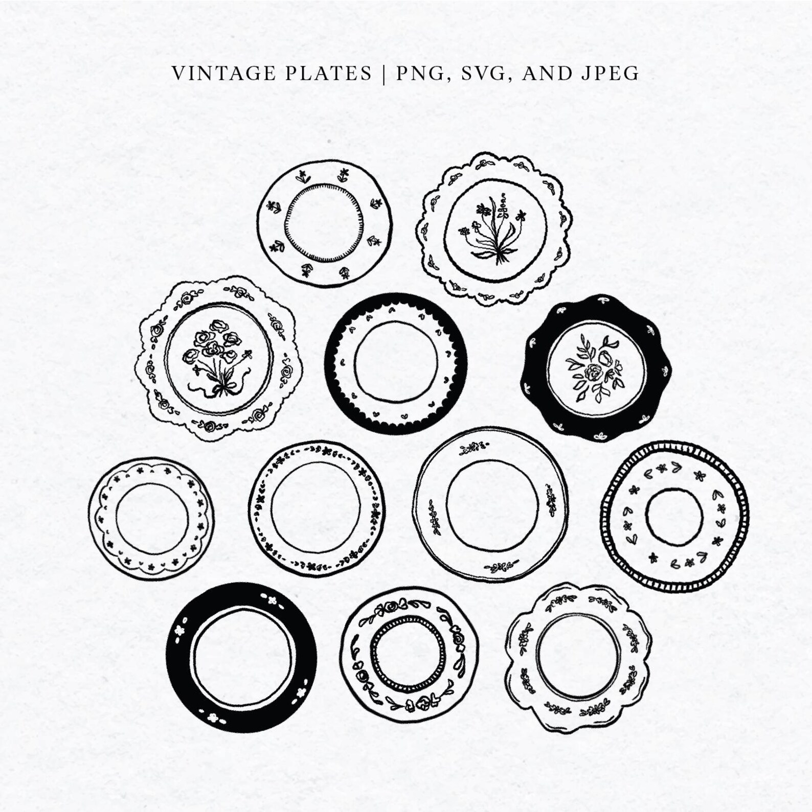 Vintage Plates Clipart, Antique Plates and Platters, Printable Plate ...