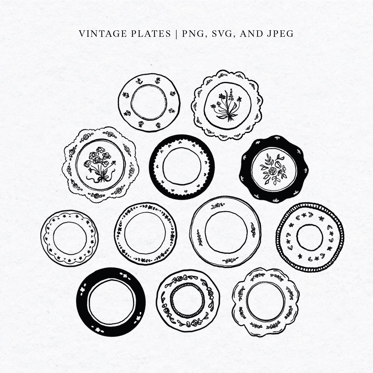 Vintage Plates Clipart, Antique Plates and Platters, Printable Plate ...
