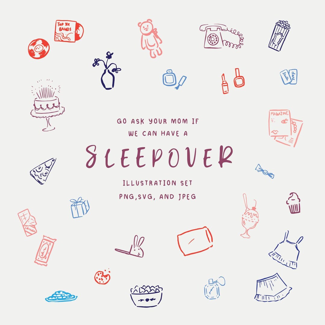 Sleepover Party Line Art Clipart – Girls Slumber Party Bundle | Pajama ...