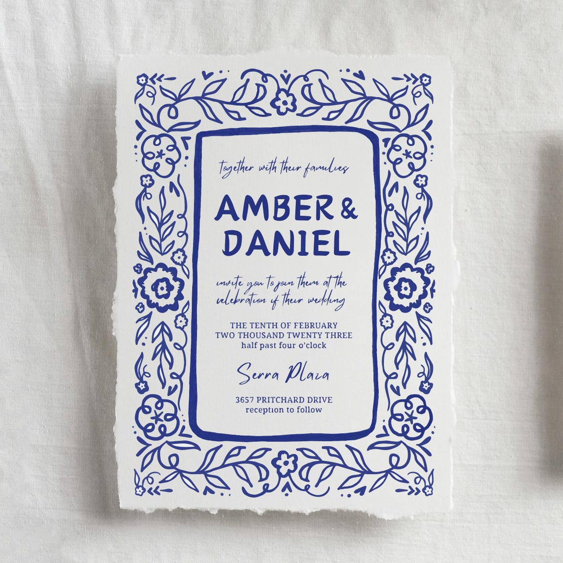 5x7 Blue Floral Wedding Invitation Template, Artsy Wedding Invites ...