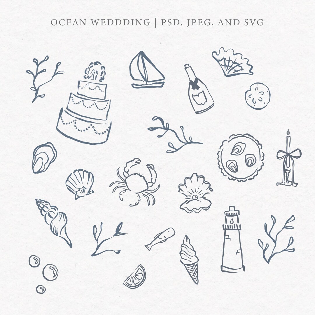 Costal Wedding Icons, Wedding Icons Clipart for Invitation, Costal ...