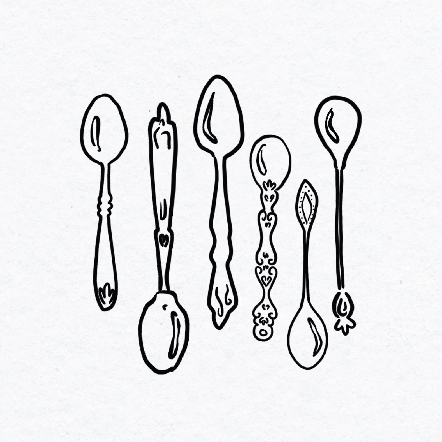 Spoons Clipart, Dinnerware Illustration, Hand Drawn Wedding Invitation ...